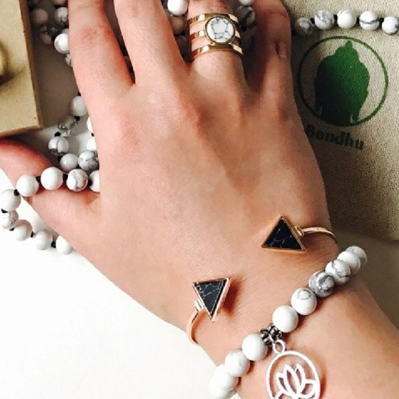 Jewelry | Black Howlite Stone 18k Gold Plated Boho Bangle | Poshmark